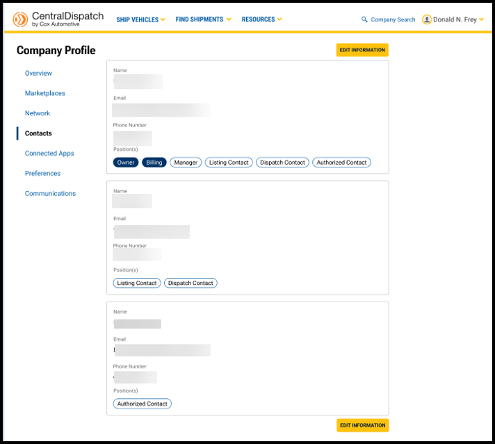 Company Profile Overview Page - Central Dispatch
