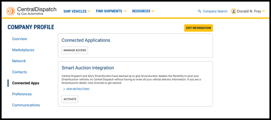 Company Profile Overview Page - Central Dispatch