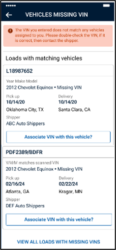 Manual VIN Entry to Support Vehicle Inspections - Central Dispatch