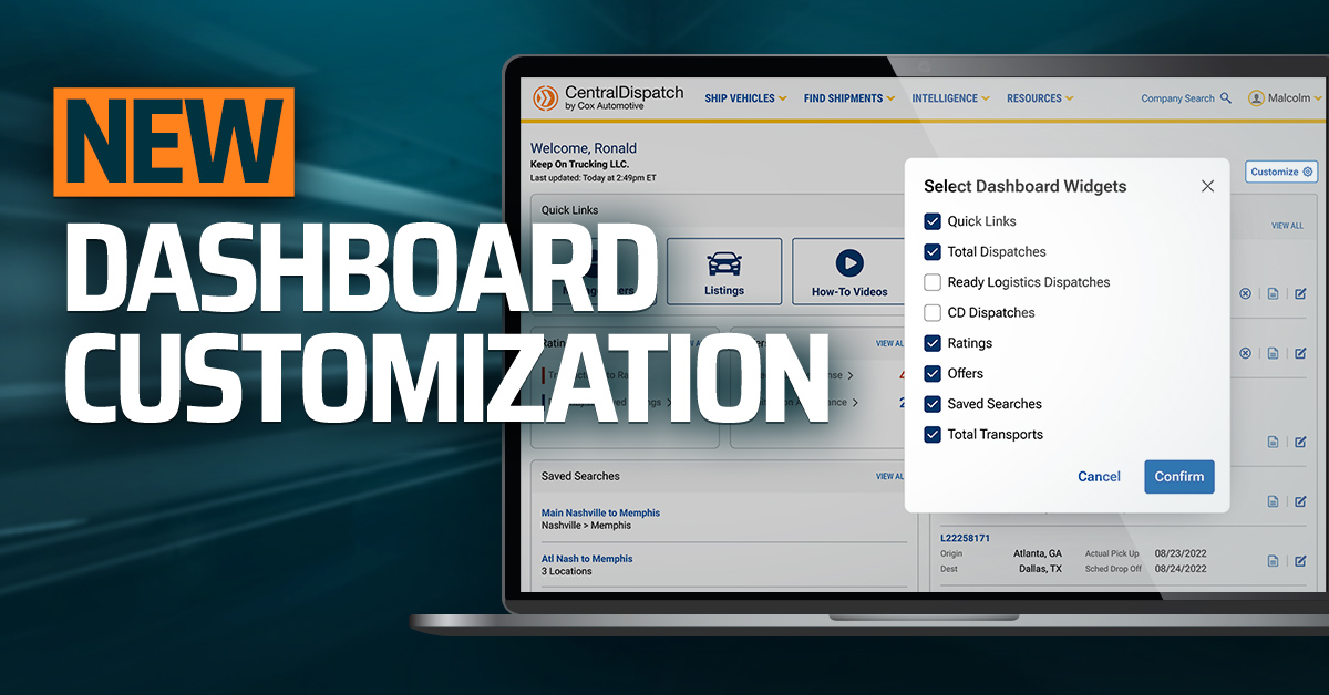 Easily Customize Your Dashboard - Central Dispatch