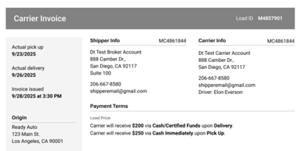 New Invoice Layout - Central Dispatch
