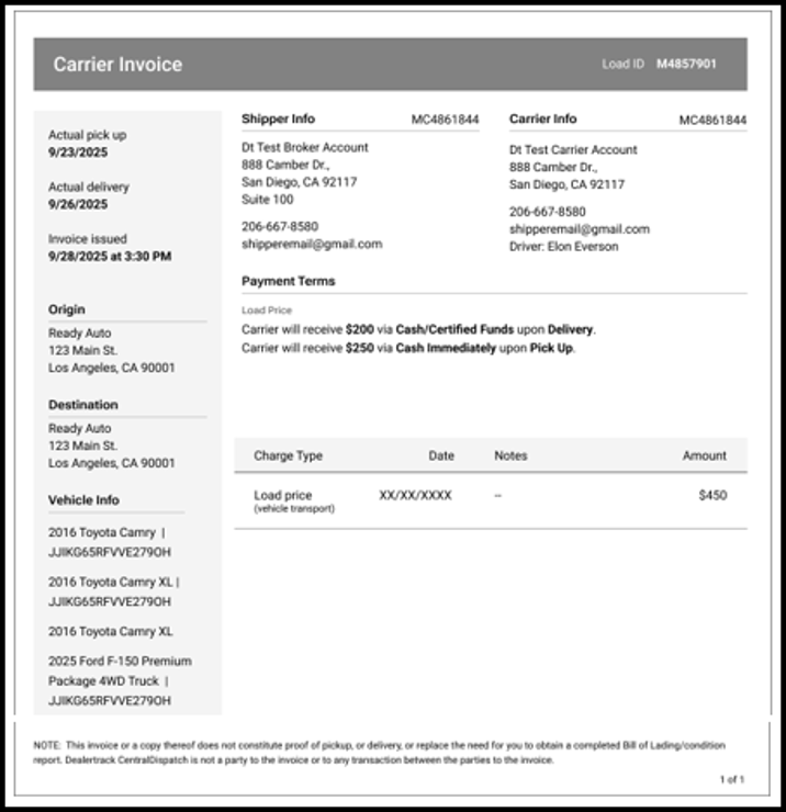 New Invoice Layout - Central Dispatch